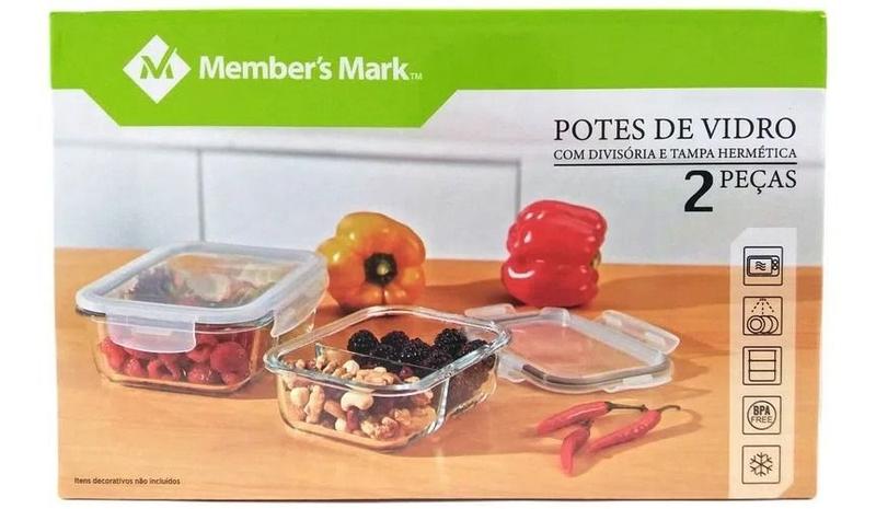 Conjunto De 2 Potes De Vidro Com Divisória E Tampa Hermética - Member's ...