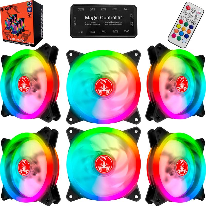Conjunto de 6 Ventoinhas Anel RGB com Controladora e Módulo - HT Fast ...