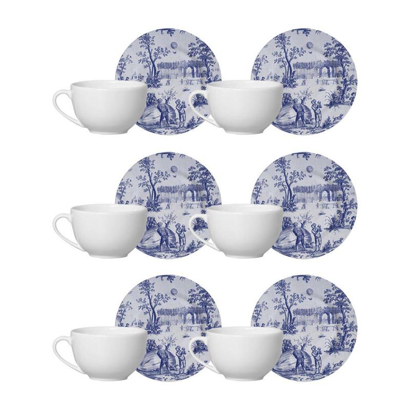 Conjunto De 6 Xícaras De Chá Com Pires Toile De Jouy Alleanza Azul E ...