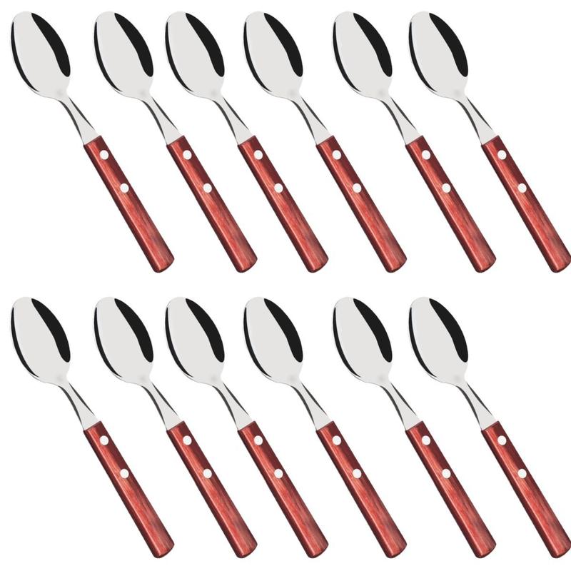 Conjunto De Colheres Wood Cabo De Madeira 12 Unidades - Wellmix ...