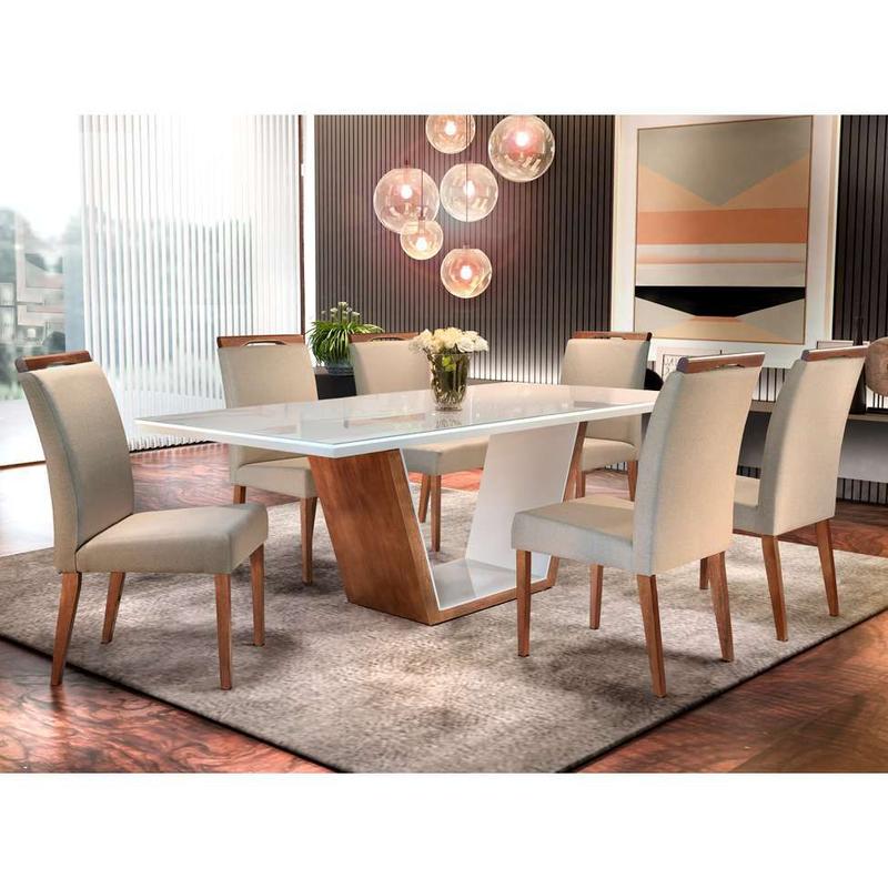 Conjunto de Mesa de Jantar Luna com 6 Cadeiras Ciana Linho Castor ...