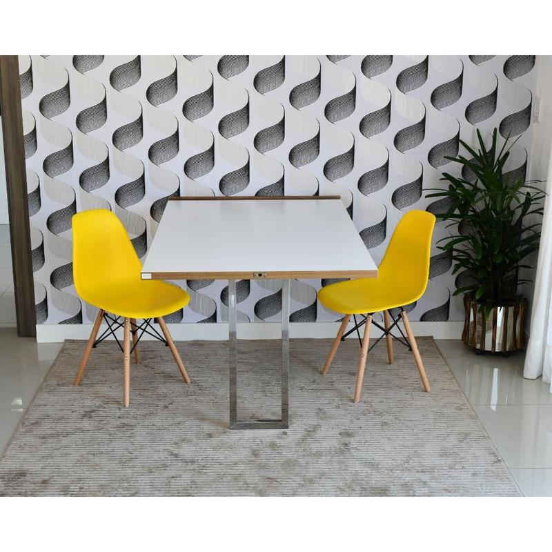 Conjunto de Mesa Dobrável Retrátil 1,40 Branco/Noronha Inox + 2 Cadeiras Eiffel - Amarela ...