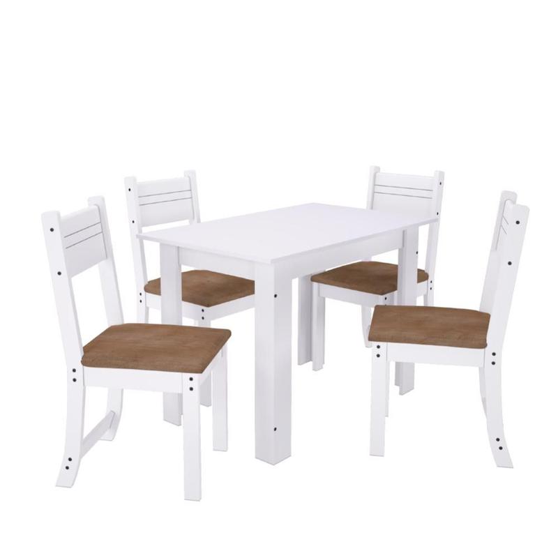 Conjunto de Mesa Sala de Jantar Caribe com 4 Cadeiras 1,08m Branco ...