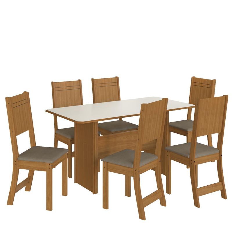 Conjunto de Mesa Sala de Jantar Evora com 6 Cadeiras 1,50m Freijó / Off ...