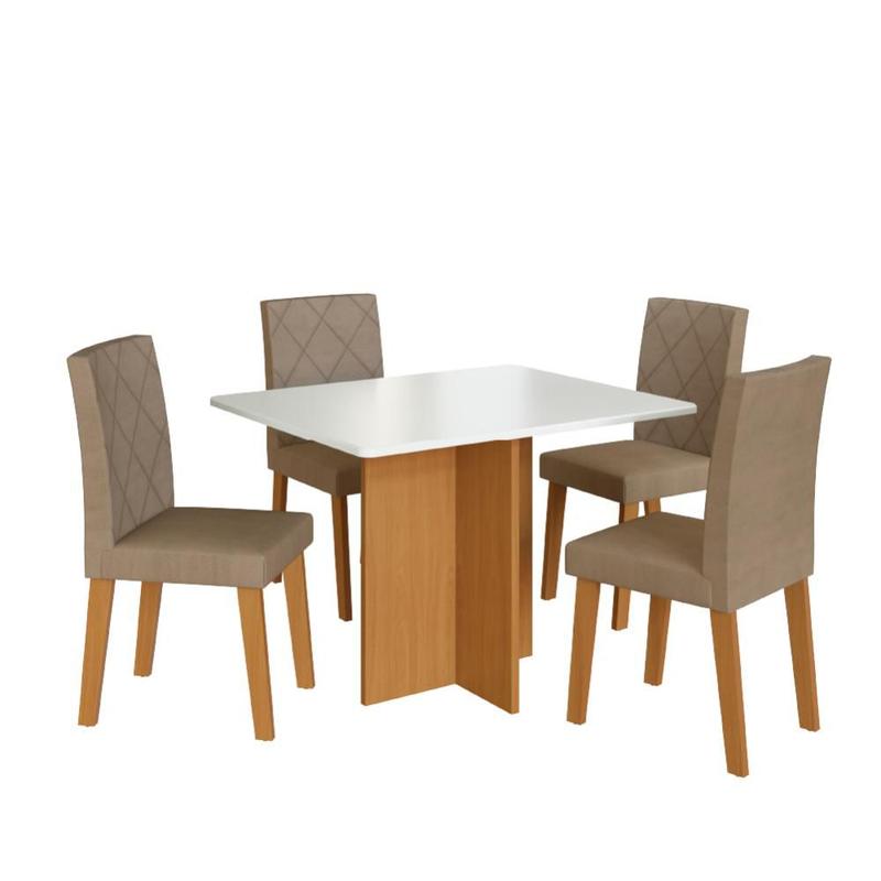 Conjunto de Mesa Sala de Jantar Mônaco com 4 Cadeiras 1,10m Off White ...