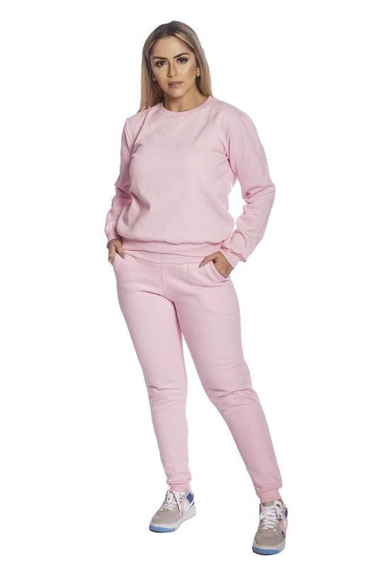 Conjunto de Moletom Fechado Feminino Basico Liso Flanelado com Punhos ...