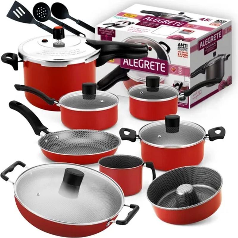 Conjunto de Panelas 11 pçs Antiaderente e P. Pressão 4,5L de Fech ...