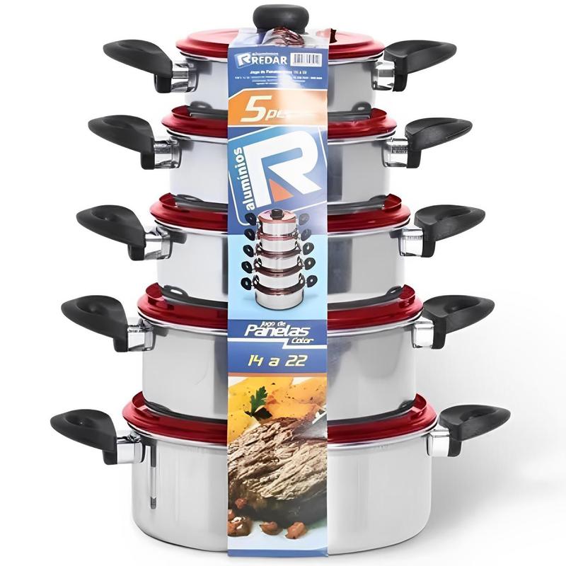 Conjunto de panelas 5 peças em aluminio polido jogo cozinha - Redar ...