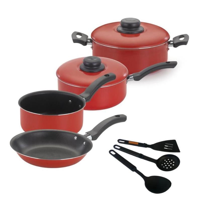 Conjunto De Panelas Color Vermelho Alumínio Nacional 7 Peças - Aluminio ...