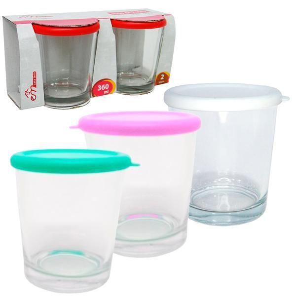 Conjunto De Pote De Vidro Redondo Com Tampa Plastico Colors Com 2 Pecas 360ml Na Caixa - Em casa ...