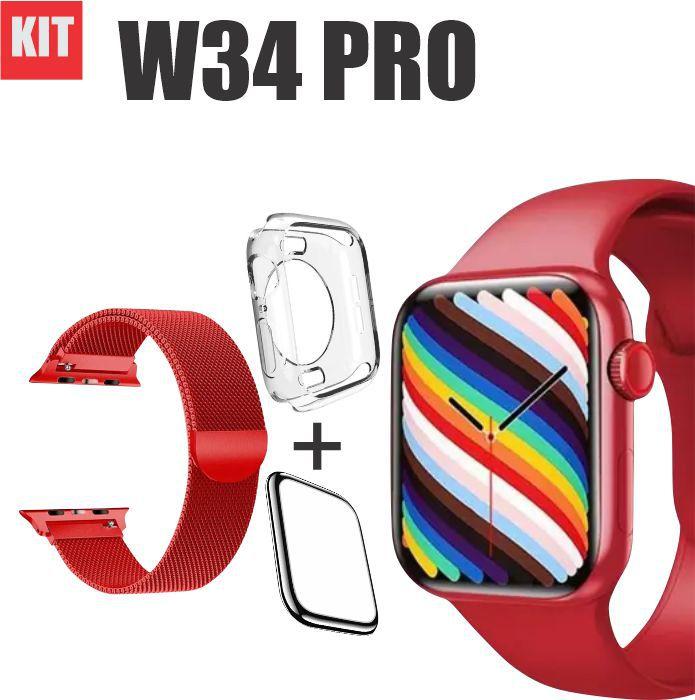 Conjunto de Smartwatch W34 PRO com Pulseira mais case e Pelicula 3D Cor ...