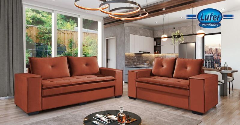 Conjunto de Sofá 2 e 3 Lugares Aimores Cobre - Lufer - Conjunto de Sofás - Magazine Luiza