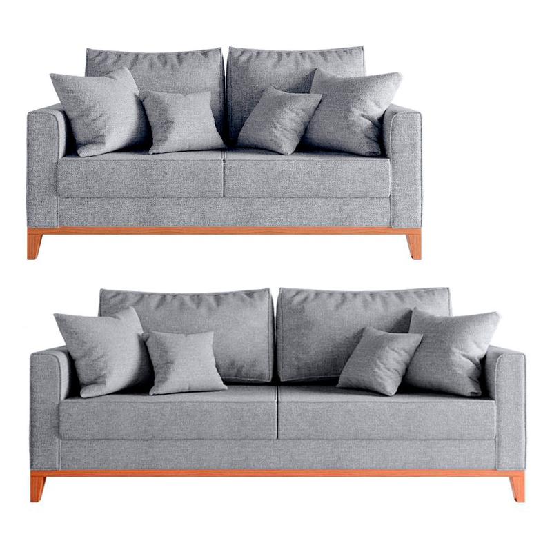 Conjunto de Sofá 3 e 2 Lugares Beny com Base de Madeira - Móveis Roperi - Conjunto de Sofás ...
