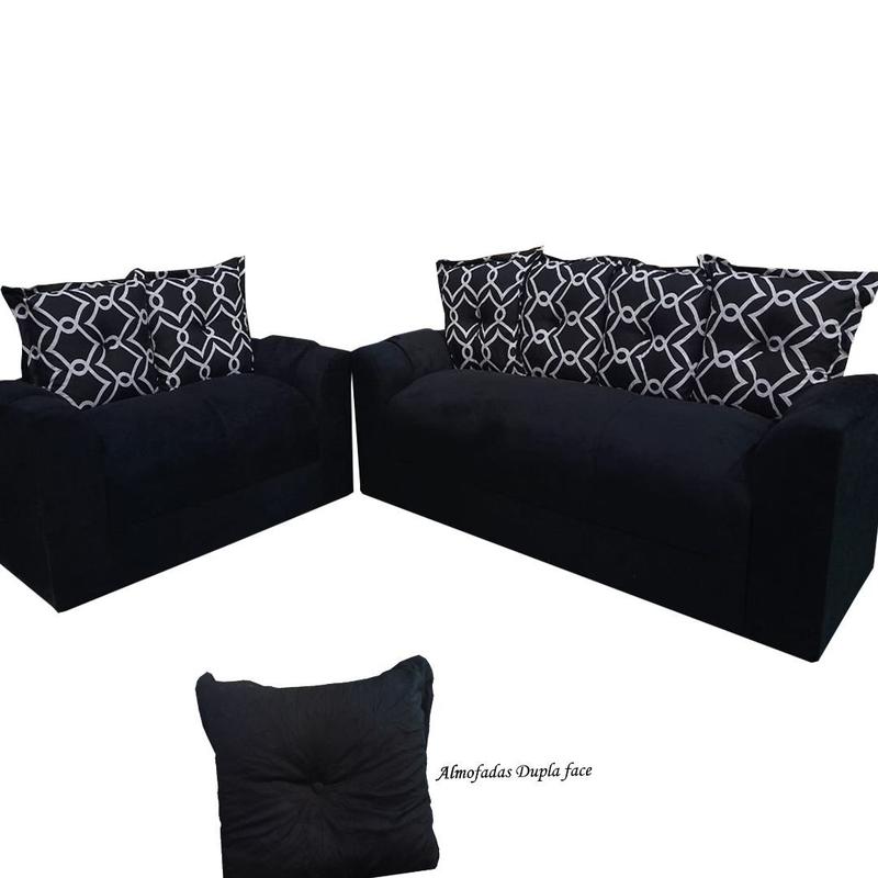 Conjunto de Sofá Chile 2 e 3 Lugares em Tecido Suede Dupla Face Preto ...