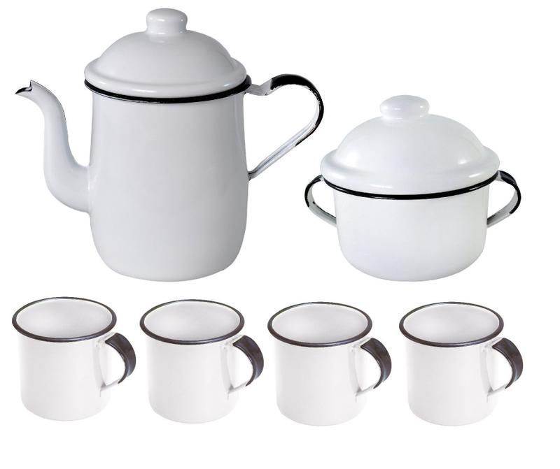Conjunto Esmaltado Ágata Bule com 4 Canecas e Açucareiro Metallouça ...