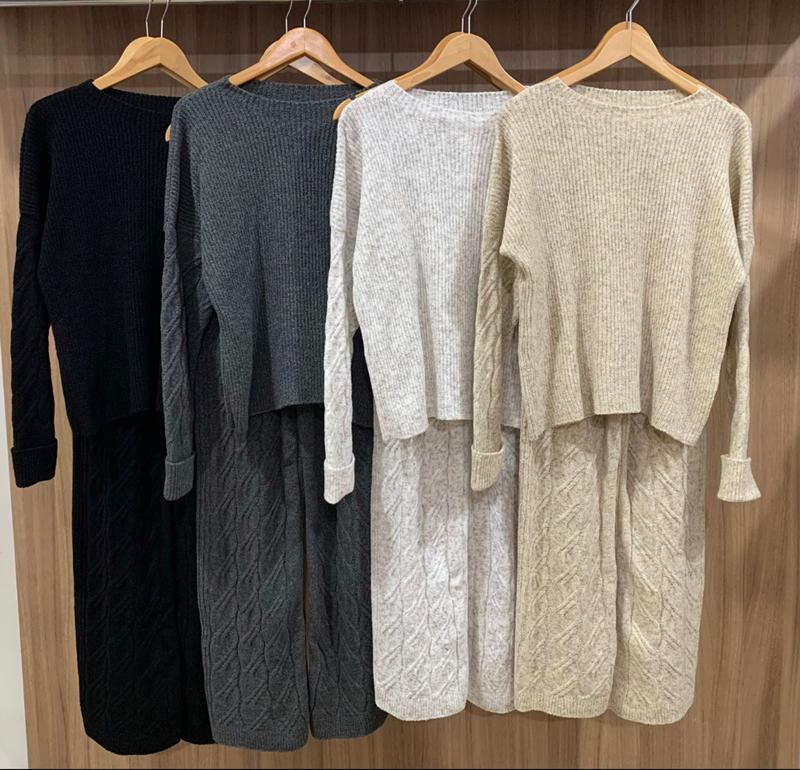 Conjunto feminino calça e blusa de tricô - Paula Bento - Conjunto de ...