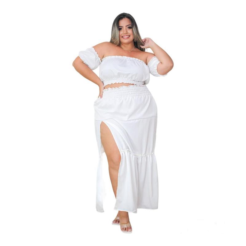 Conjunto Feminio Plus Size Saia Longa E Cropped Com Lastex - Thania ...