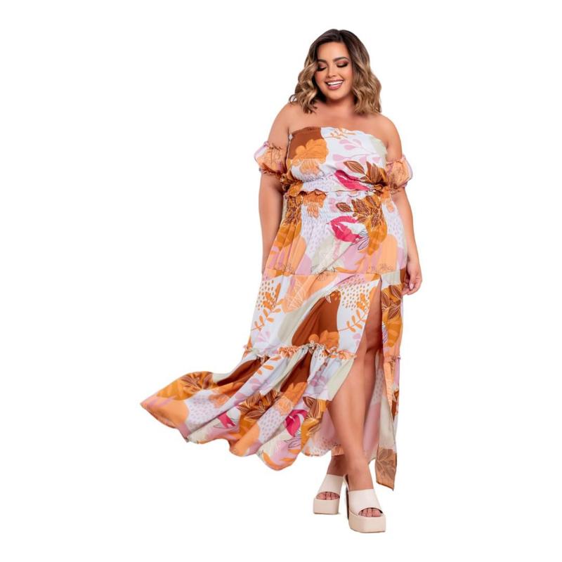 Conjunto Feminio Plus Size Saia Longa E Cropped Com Lastex - Thania ...