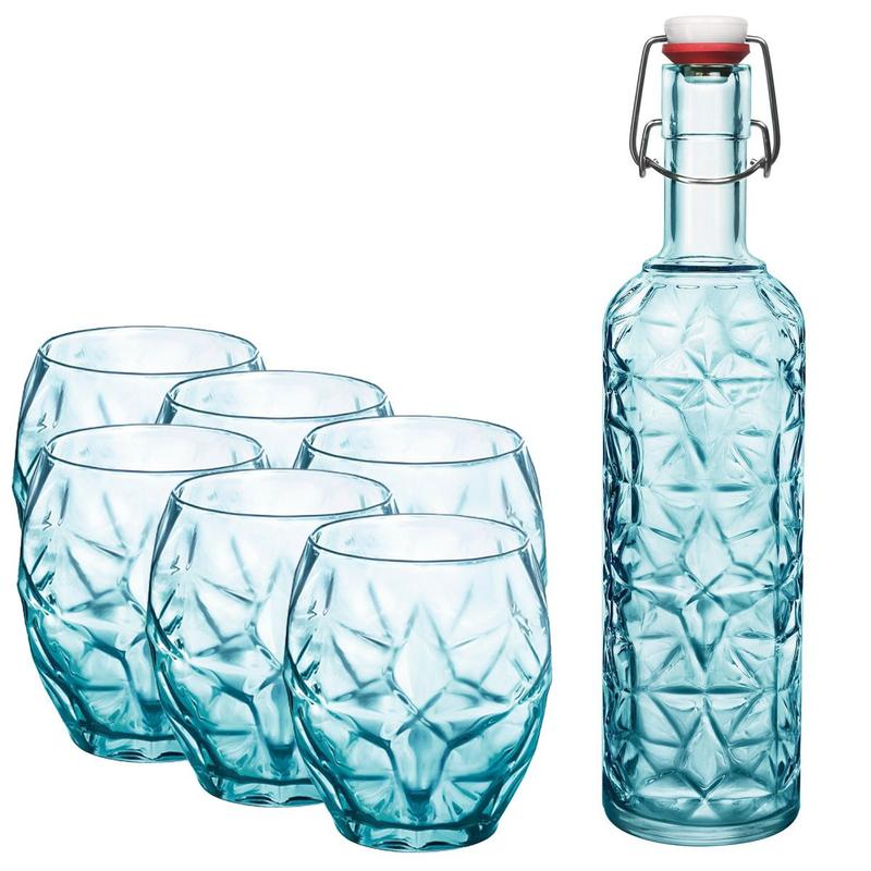 Conjunto Garrafa De Vidro Azul 6 Copos Vidro Oriente - BORMIOLI ...