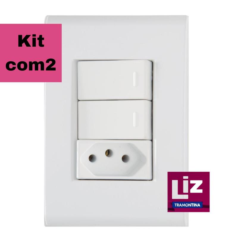 Conjunto Interruptor Duplo Com Tomada 2P+T 10A Kit 2 Unidades ...
