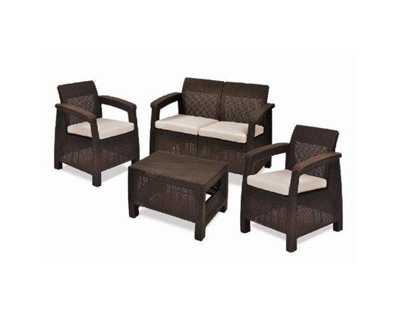 Conjunto Keter de Área Externa Corfu Storage Set Mesa Poltrona e Sofá ...