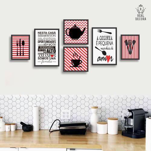 Conjunto Kit 6 Quadros Decorativos Cozinha Vermelha - Real Decora ...