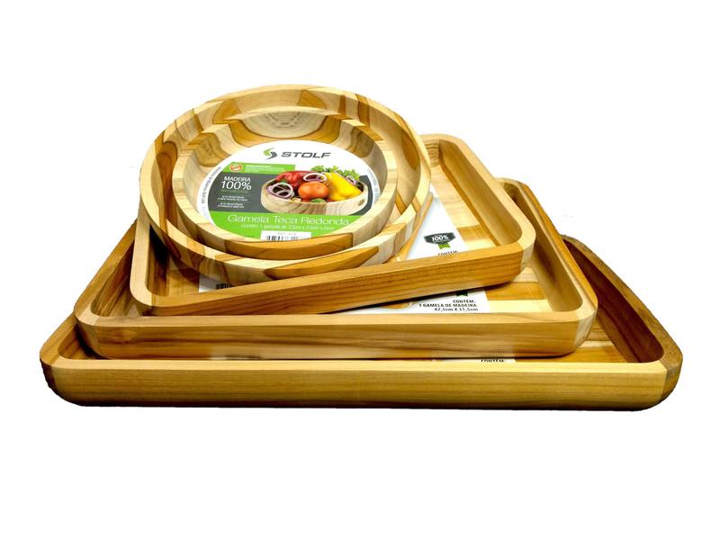Conjunto Kit com 5 Gamelas Retangular e Redonda Madeira Teca - Alusta ...
