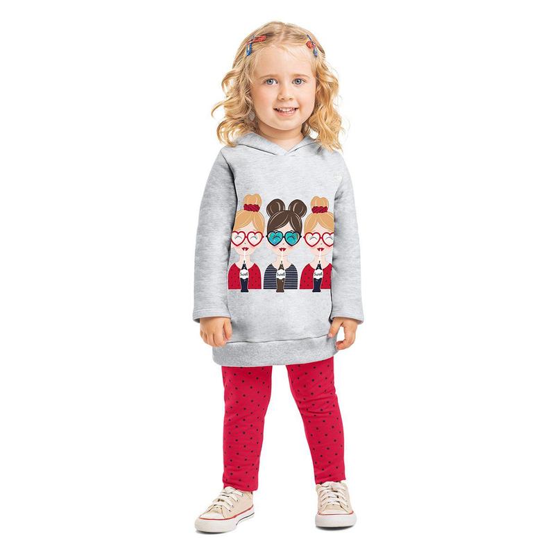 Conjunto Longo Moletom Infantil Kyly Alongado Capuz Menina - Conjunto ...