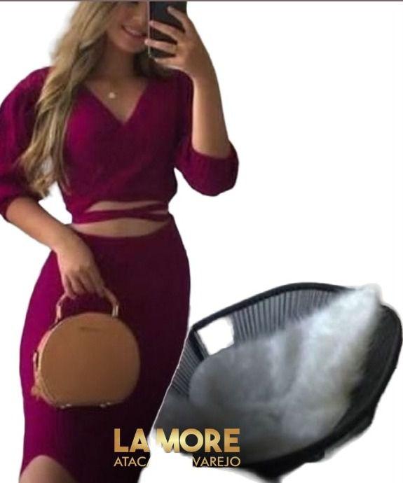 Conjunto Luxo Modal Croped Manga Princesa Saia Midi Lima - LAMORE - Conjunto de Roupa Feminina ...