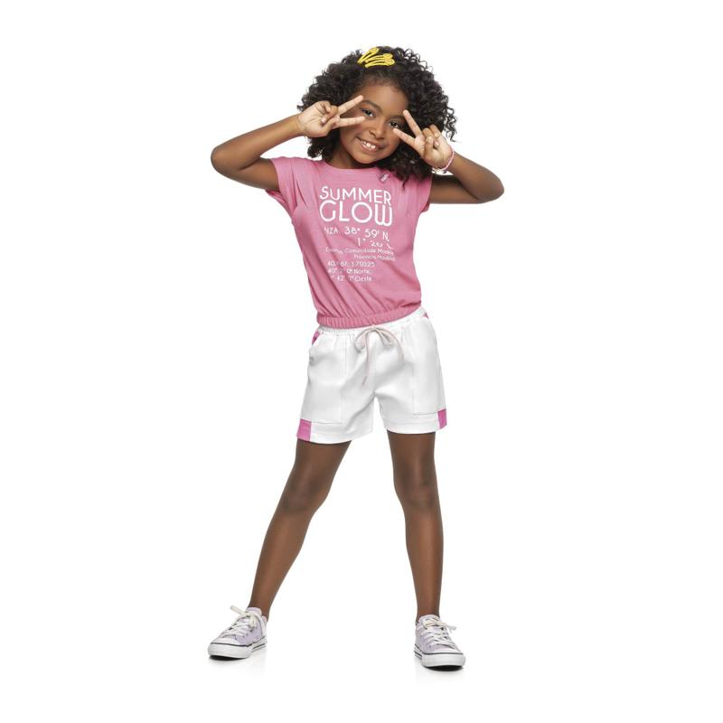 Conjunto Menina Angerô Blusa Malha Jet e Shorts Sarja - Pink Neon ...
