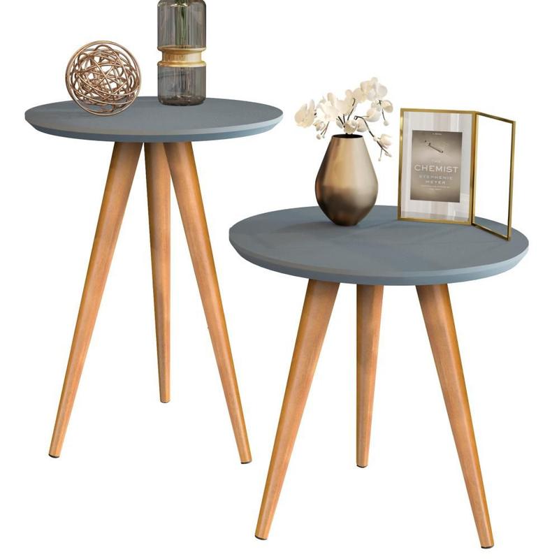 Conjunto Mesa Apoio e Lateral Redonda Pés Palito Classic- Cinza ...