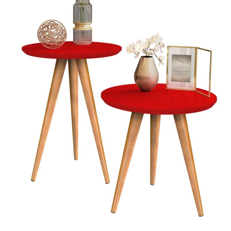 Conjunto Mesa Apoio Lateral Redonda Pés Palito Classic - Várias Cores ...
