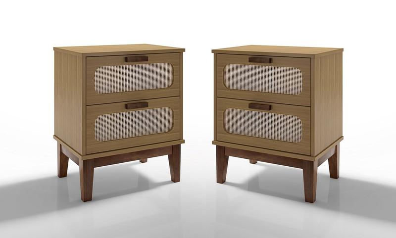 Conjunto Mesa de Cabeceira 45cm Retro 2 Gavetas Cor amendoa - Abra ...