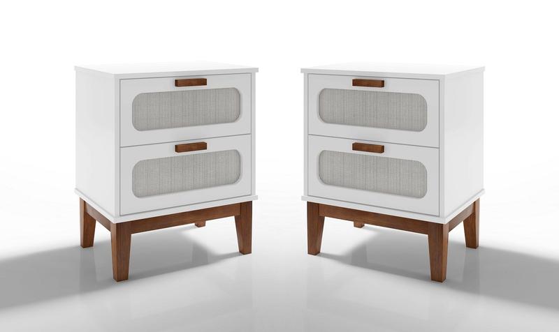 Conjunto Mesa de Cabeceira 45cm Retro 2 Gavetas Cor Branco - Abra ...