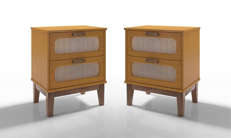 Conjunto Mesa de Cabeceira 45cm Retro 2 Gavetas Cor Nature - Abra ...
