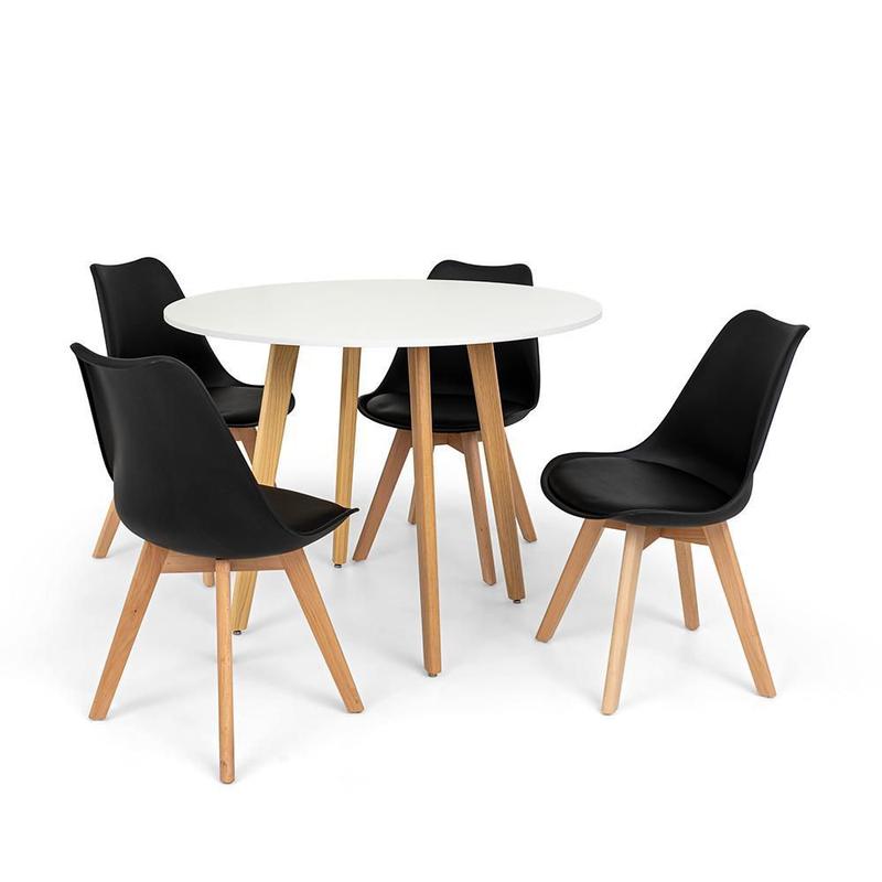 Conjunto Mesa de Jantar Laura 100cm Branca com 4 Cadeiras Eames Wood ...