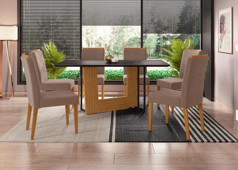 Conjunto Mesa Munique 160cm com 6 Cadeiras Caroline - New Ceval ...