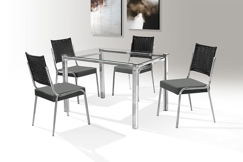 CONJUNTO MESA ONIX CR.1,20X0,80 VD-4 CAD.REALE JUNCO CR PRETO-j18 - Aço ...