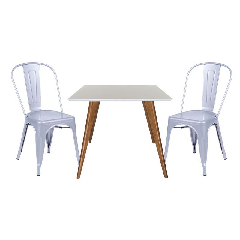 Conjunto Mesa Square Quadrada Branco 90x90 com 2 Cadeiras Tolix Cinza ...