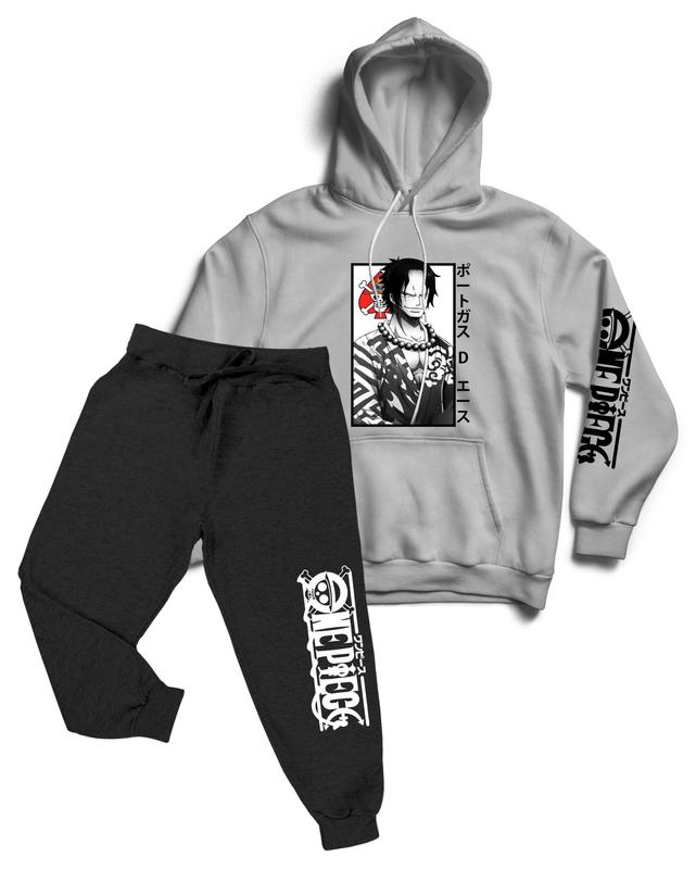 Conjunto Moletom Canguru e Calça One Piece Ace Wano - Cinza - TOCOMFRIO ...