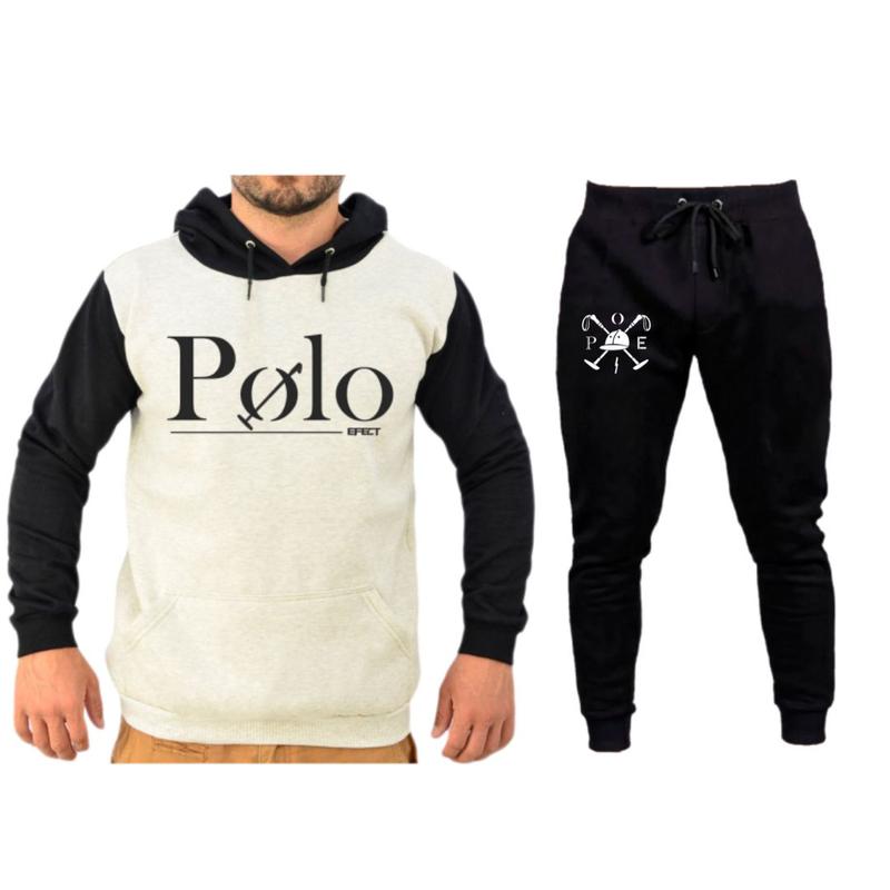 Conjunto Moletom Masculino Polo Capuz mais Calça Slim Polo Boné Tecido ...