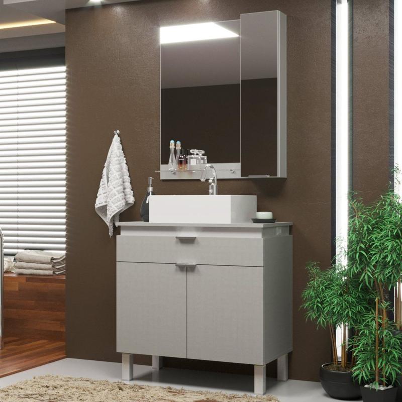 Conjunto para Banheiro 1 Gabinete com Cuba 1 Armário com Espelho 80cm ...