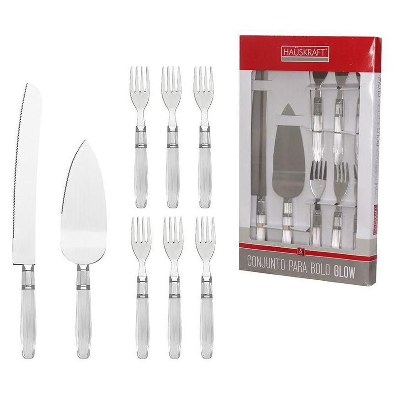 Conjunto Para Bolo 8pcs Talher Aço Inox Cristal Glow Hauskraft - Jogo ...