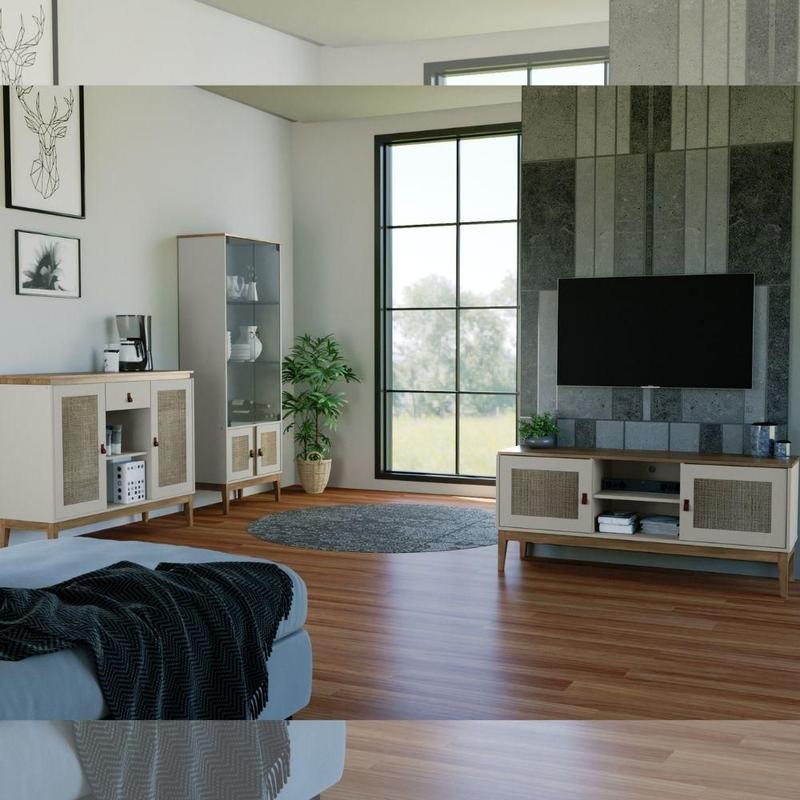 Conjunto Para Sala De Estar Com Rack Até 60" Buffet E Cristaleira Trama ...