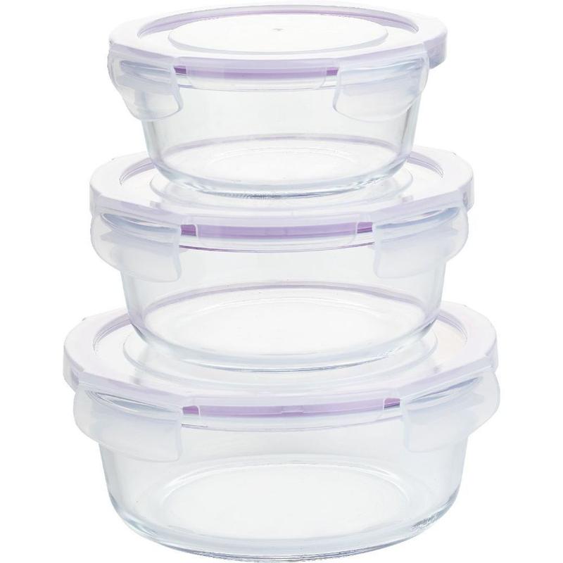 Conjunto potes de vidro redondo 3 pecas refratario hermetico - LA ...