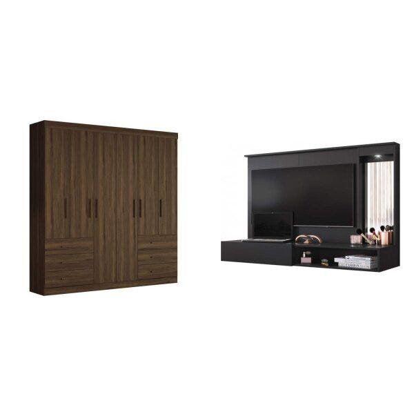 Conjunto Quarto de Casal Guarda-Roupa Casal 6 Portas 6 Gavetas e Painel ...