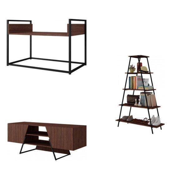Conjunto Rack para TV 42 Polegadas, Estante 4 Prateleiras e Mesa de Centro Espresso Móveis ...