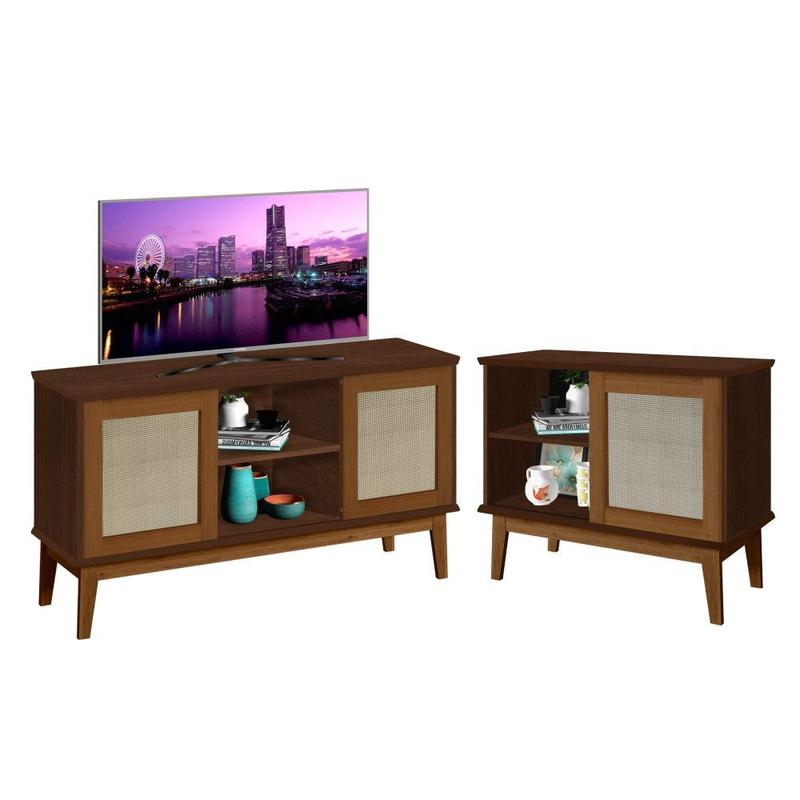 Conjunto Rack para TV e Balcão Palha Sintética Freijó - Tebarrot - Rack ...