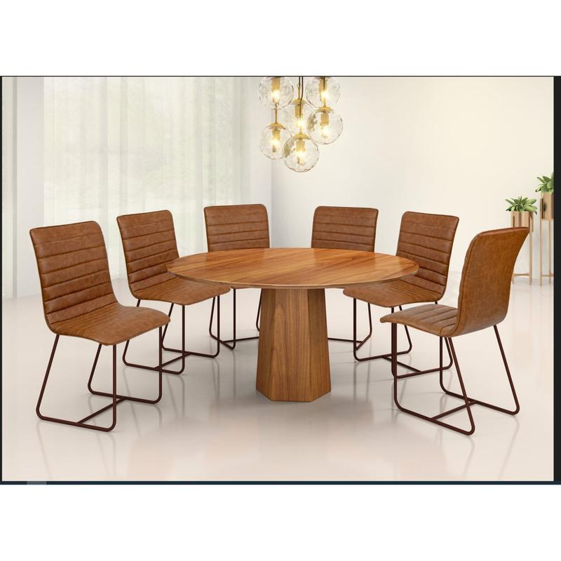 Conjunto Sala de Jantar 6 Cadeiras Tampo em Madeira Redonda Itália - BM ...