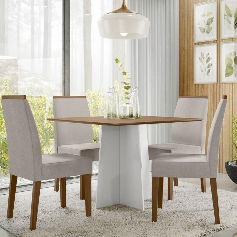 Conjunto Sala de Jantar Mesa Marina 100x100cm com 4 Cadeiras Veneza New ...